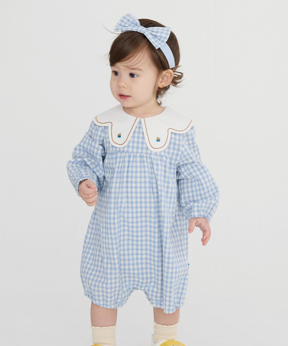 【2点セット】ブルーチェックカバーオール＆ヘアバンド | おしゃれな子供服 moimoln（モイモルン） 公式Online Store